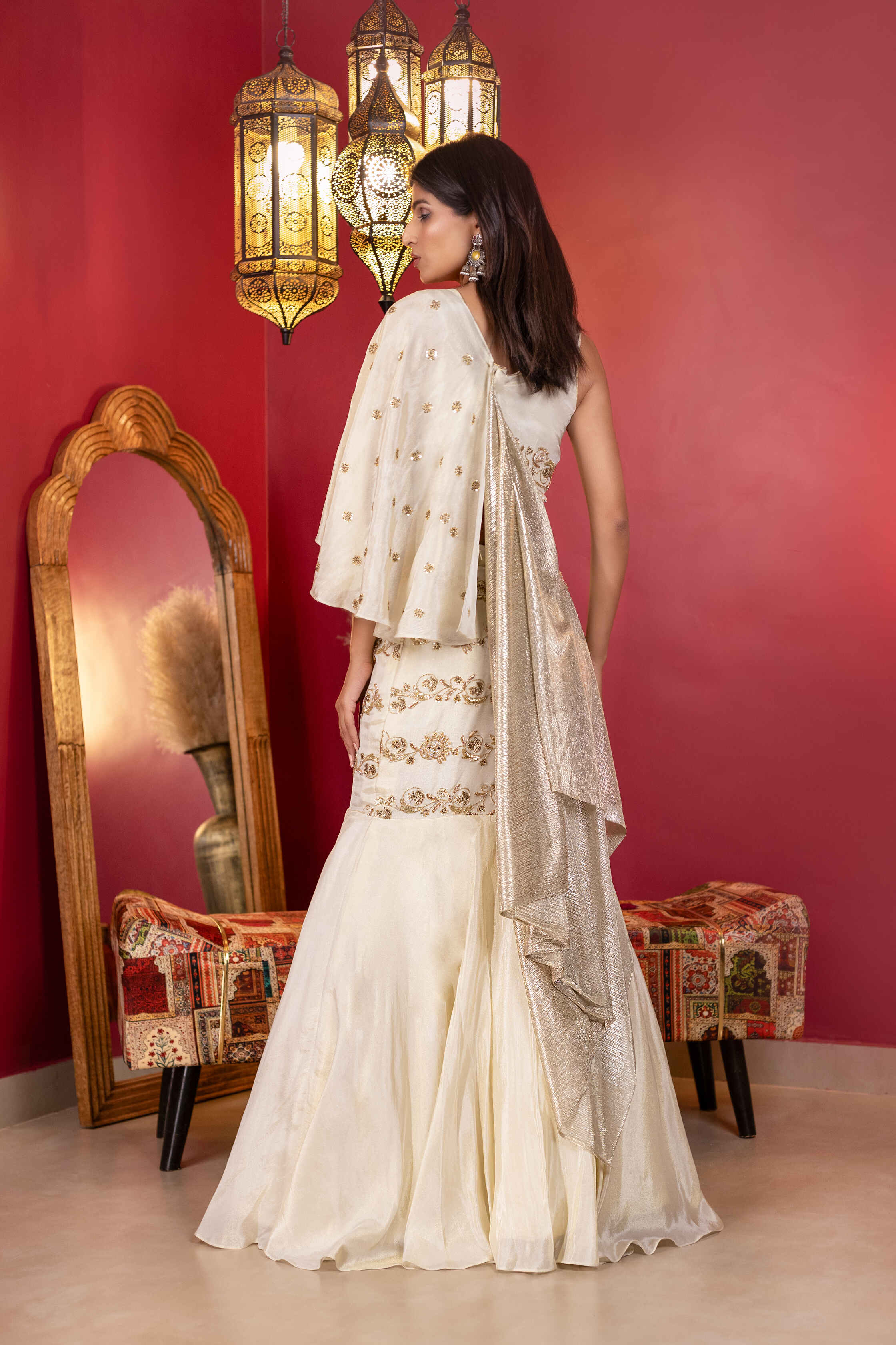 Golden Hand-Embroidered Mermaid Lehenga Set - The Behruz Theory