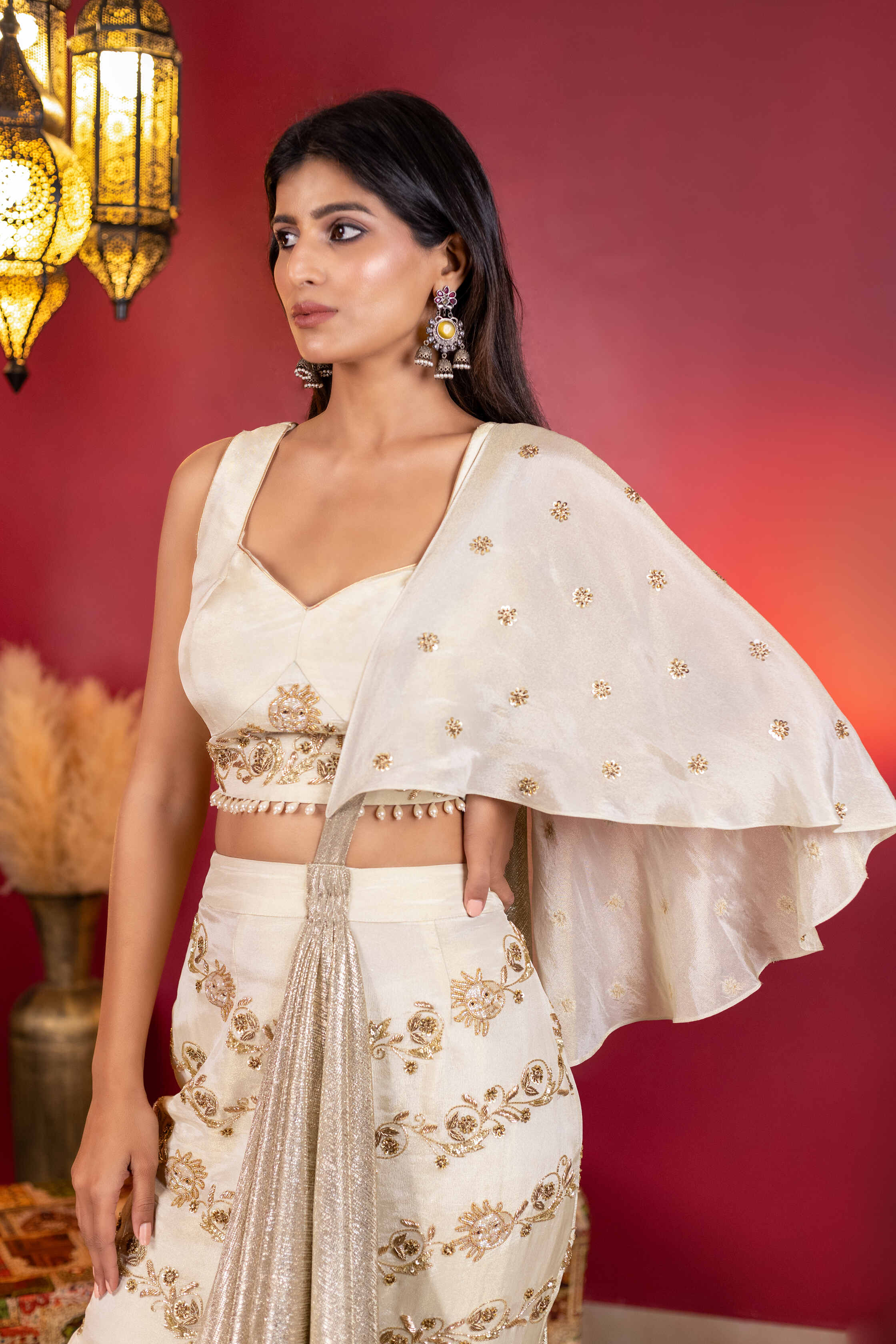 Golden Hand-Embroidered Mermaid Lehenga Set - The Behruz Theory